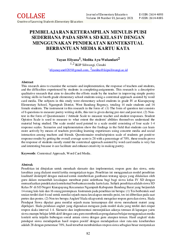 (PDF) Pembelajaran Keterampilan Menulis Puisi Sederhana Pada Siswa SD Kelas IV Dengan ...