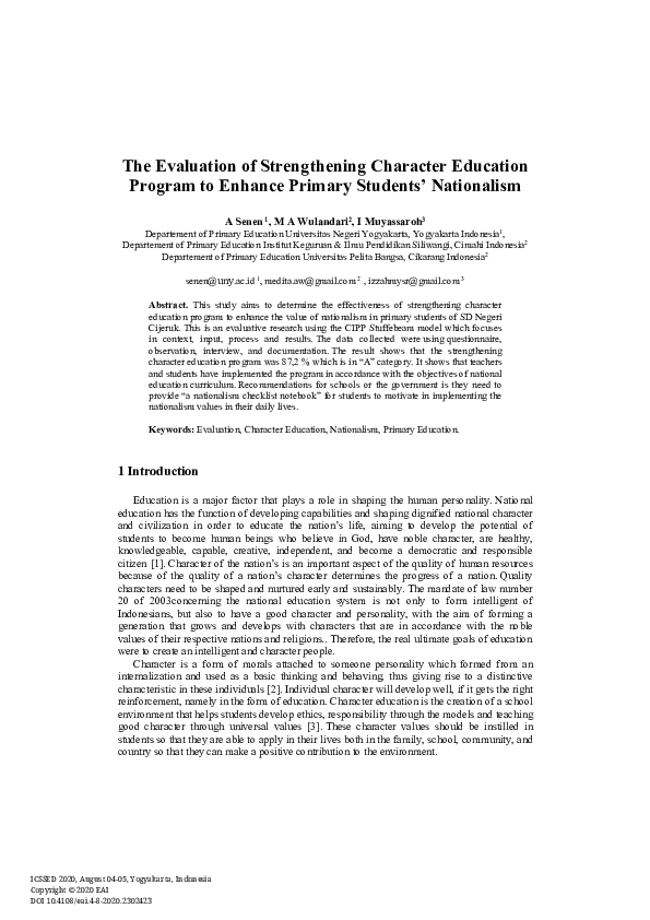 (PDF) The Evaluation of Strengthening Character Education Program to ...