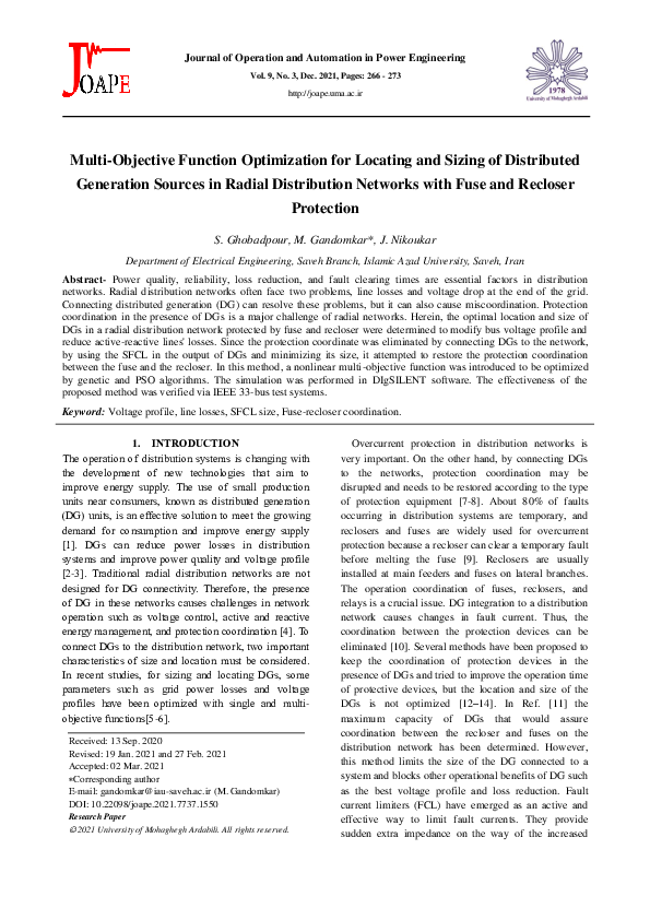 (PDF) Multi-Objective Function Optimization for Locating and Sizing of Distributed Generation ...