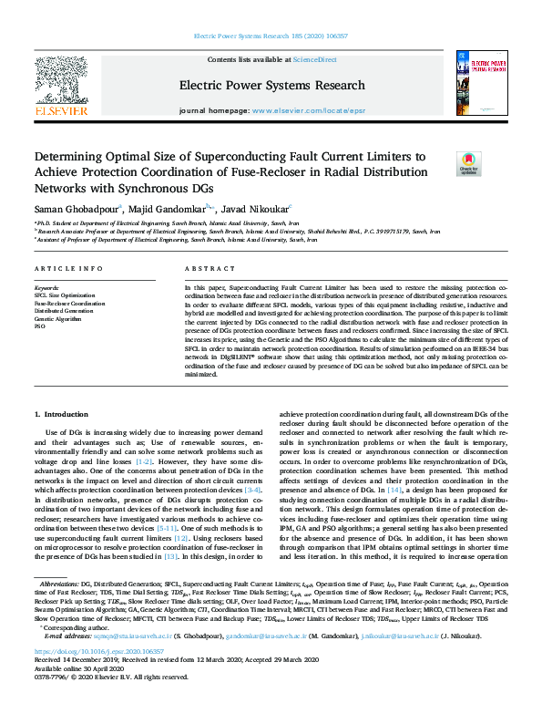 Pdf Determining Optimal Size Of Superconducting Fault Current