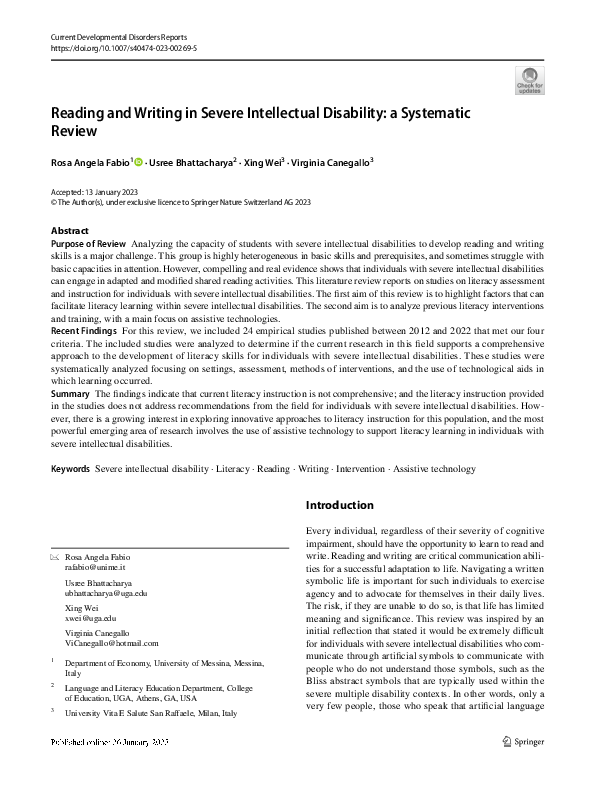 (PDF) Reading and Writing in Severe Intellectual Disability: a ...