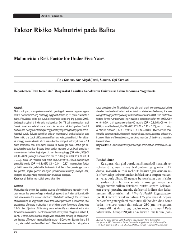 (PDF) Faktor Risiko Malnutrisi pada Balita