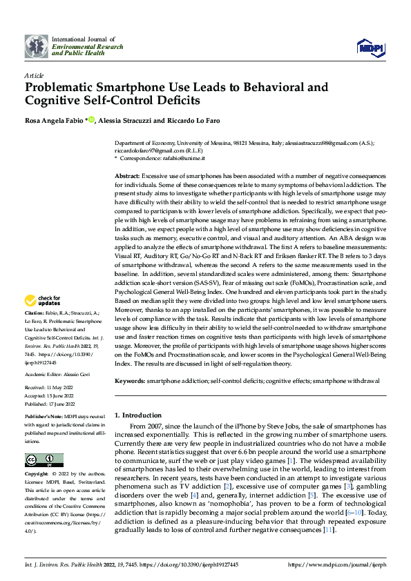 (PDF) Problematic Smartphone Use Leads to Behavioral and Cognitive Self ...