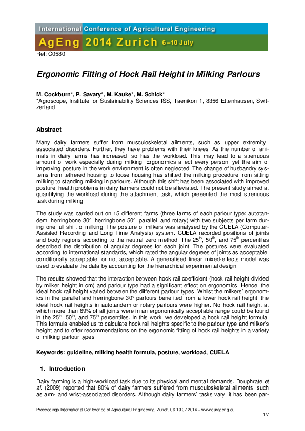 (PDF) Ergonomic Fitting of Hock Rail Height in Milking Parlours ...
