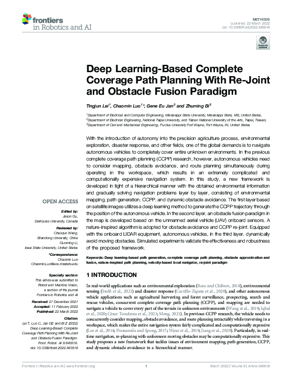 (PDF) Deep Learning-Based Complete Coverage Path Planning With Re-Joint and Obstacle Fusion Paradigm