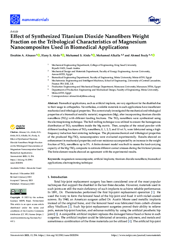 (PDF) Effect of Synthesized Titanium Dioxide Nanofibers Weight Fraction ...