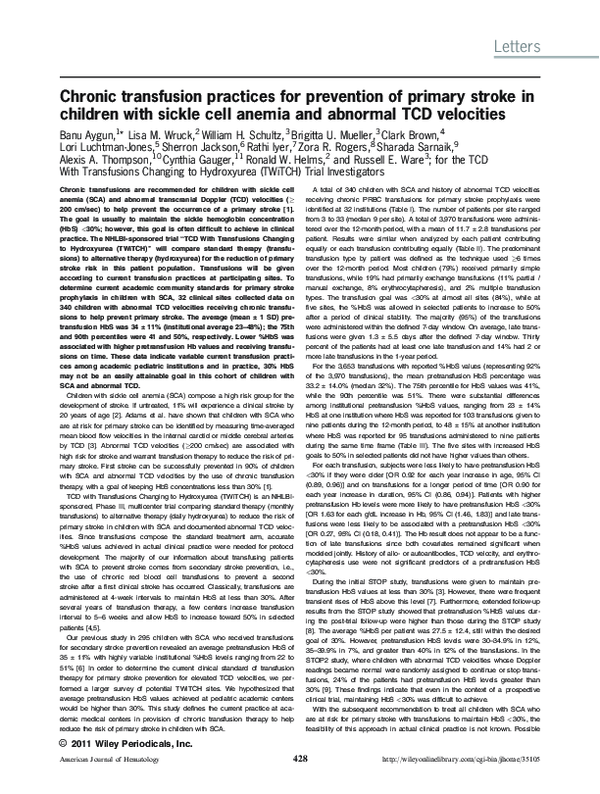 (PDF) Chronic transfusion practices for prevention of primary stroke in ...
