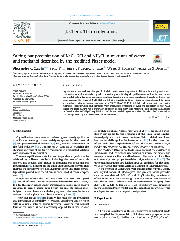 (PDF) Salting-out precipitation of NaCl, KCl and NH4Cl in mixtures of ...