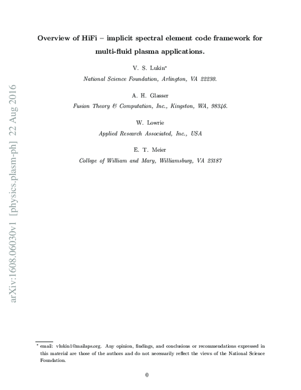 (PDF) HiFi: Implicit Framework for Plasma Modeling