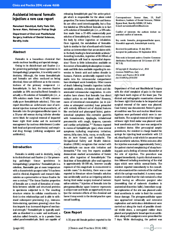 (PDF) Accidental Intraoral Formalin Injection: A Rare Case Report