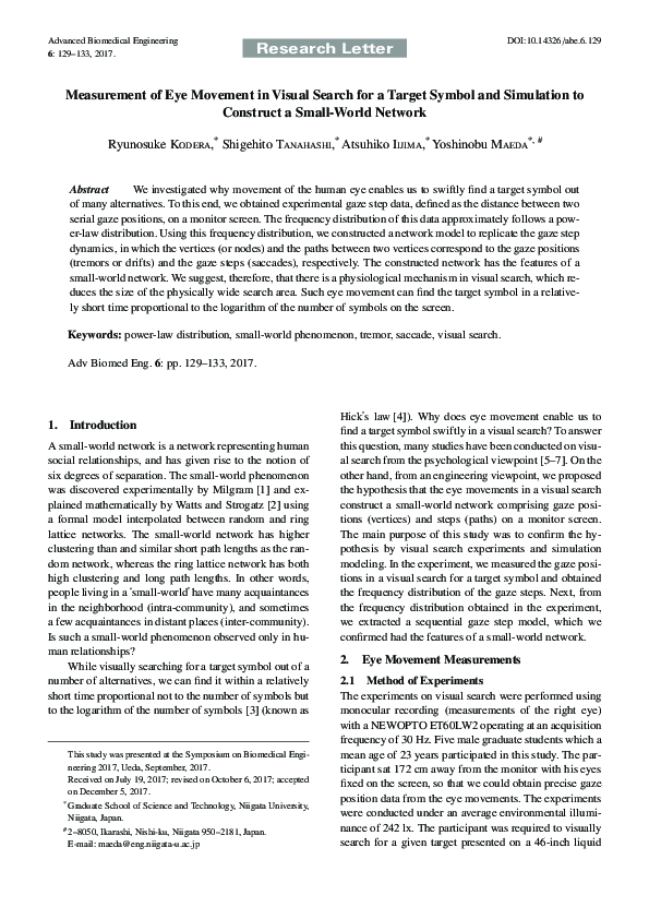 (PDF) Measurement of Eye Movement in Visual Search for a Target Symbol and Simulation to ...