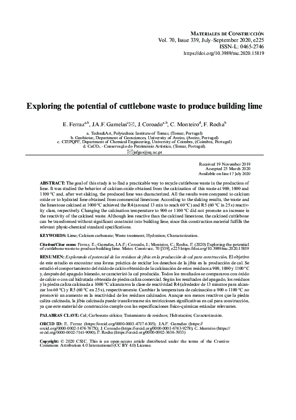 (PDF) Recycling Cuttlebone Waste for Building Lime