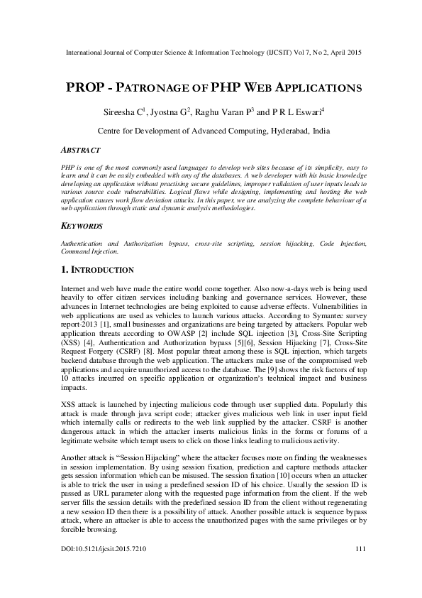 (PDF) PROP - Patronage of PHP Web Applications | Raghu Varan - Academia.edu