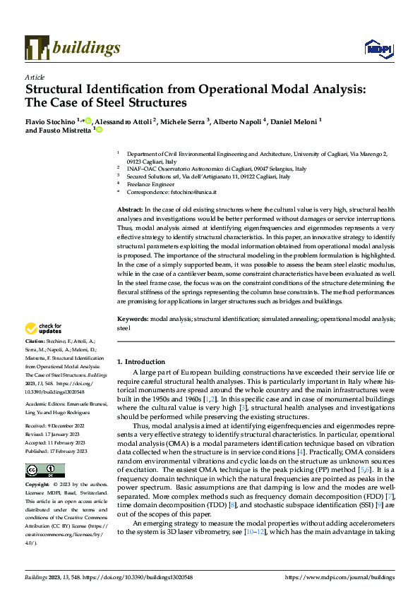 Pdf Structural Identification From Operational Modal Analysis The Case Of Steel Structures