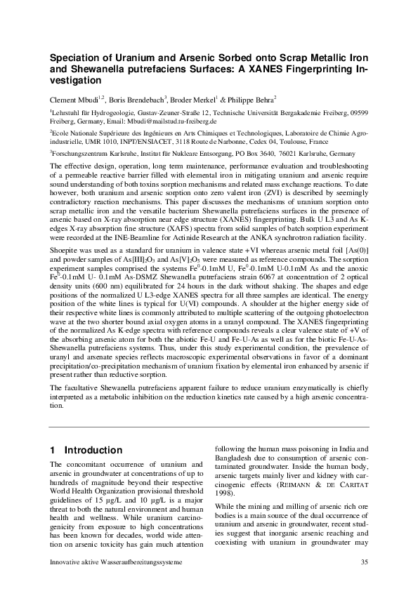 (PDF) Speciation of Uranium and Arsenic Sorbed onto Scrap Metallic Iron ...