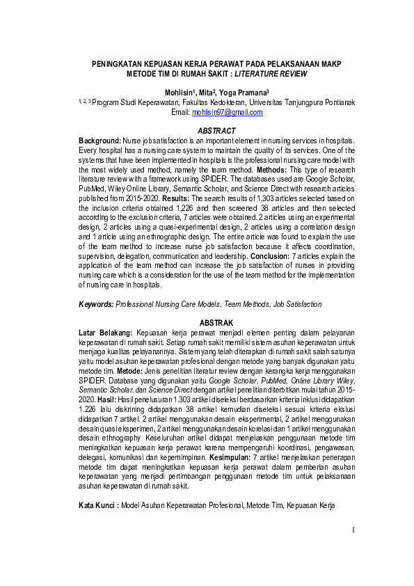 (PDF) Peningkatan Kepuasan Kerja Perawat Pada Pelaksanaan Makp Metode ...