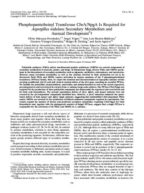 (PDF) Phosphopantetheinyl Transferase CfwA/NpgA Is Required for ...
