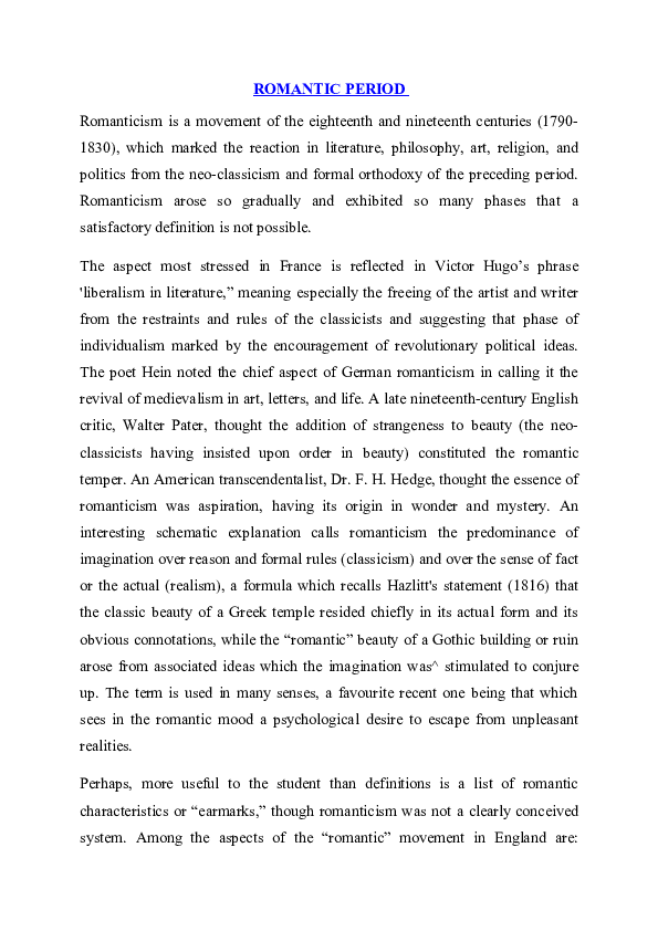 (DOC) ROMANTIC PERIOD