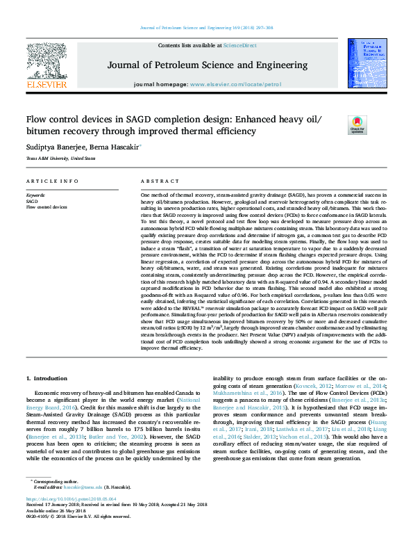 (PDF) Flow Control Devices in SAGD Completion Design: Enhanced Heavy Oil/Bitumen Recovery ...