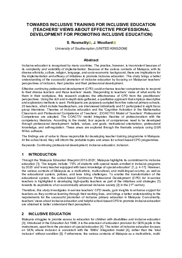 (PDF) Towards Inclusive Training for Inclusive Education. Teachers ...