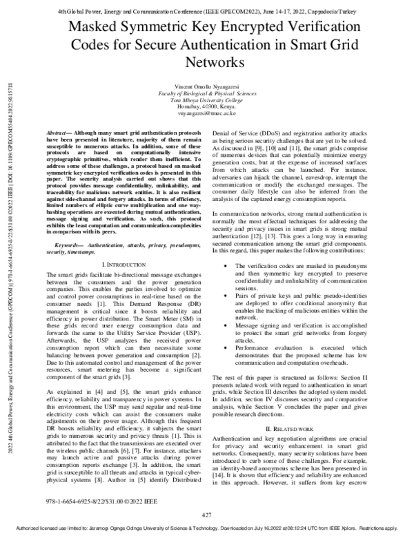 Pdf Masked Symmetric Key Encrypted Verification Codes For Secure