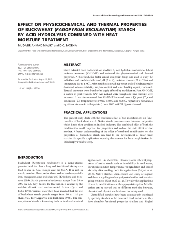 (PDF) Effect on Physicochemical and Thermal Properties of Buckwheat (Fagopyrum esculentum ...
