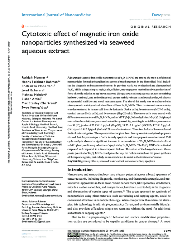 (PDF) Cytotoxic effect of magnetic iron oxide nanoparticles synthesized ...