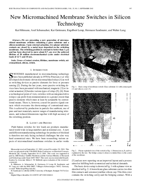 (PDF) New micromachined membrane switches in silicon technology | Kai Hiltmann - Academia.edu