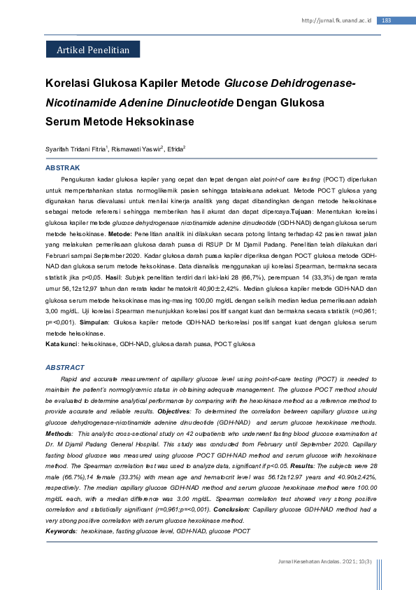 (PDF) Korelasi Glukosa Kapiler Metode Glucose Dehidrogenase ...