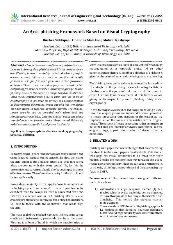 Pdf An Anti Phishing Framework Based On Visual Cryptography 