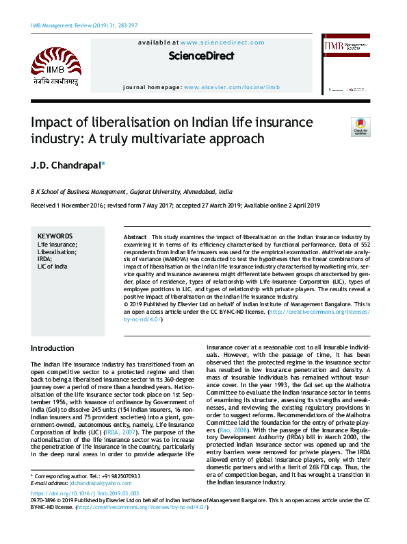 (PDF) Impact of liberalisation on Indian life insurance industry: A ...