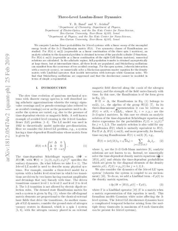(PDF) Three-level Landau-Zener dynamics
