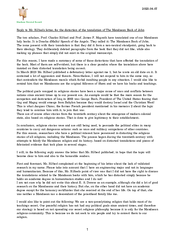 (PDF) Reply to Mr. Häberls letter, for the distortion of the ...