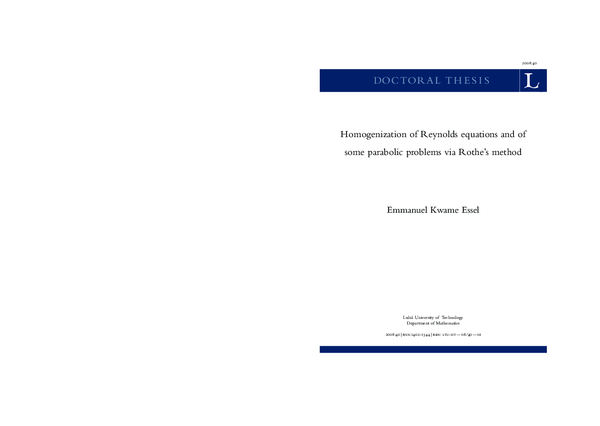 (PDF) Homogenization of Reynolds equations and of some parabolic ...