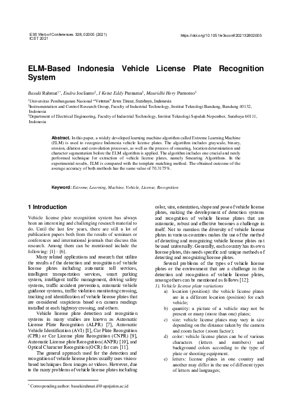 (PDF) ELM-Based Indonesia Vehicle License Plate Recognition System