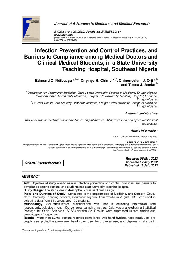 (PDF) Infection Control Practices in Medical Training