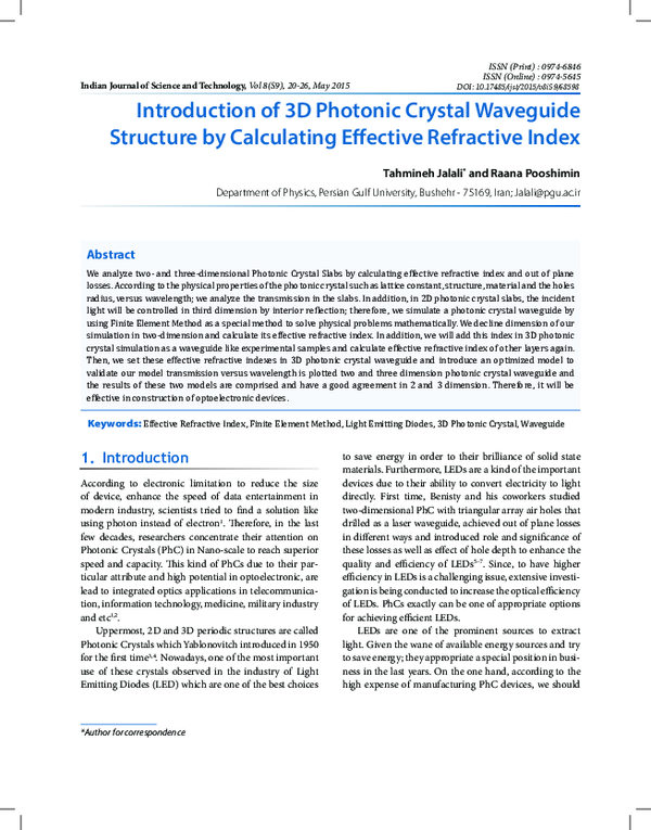 (PDF) Introduction of 3D Photonic Crystal Waveguide Structure by Calculating Effective ...