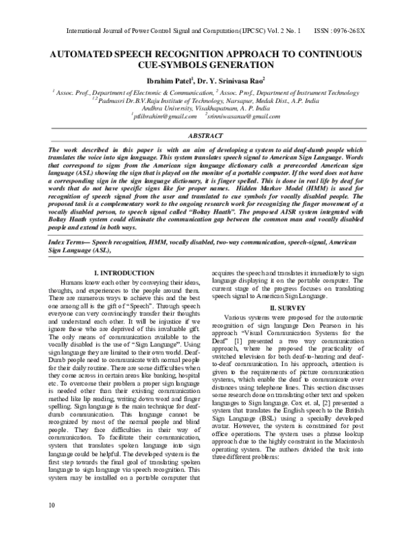 (PDF) Automated Speech Recognition Approach to Continuous Cue-Symbols Generation