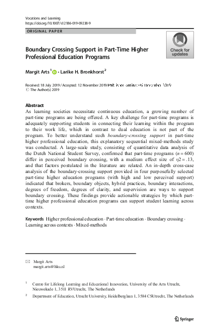 (PDF) Boundary Crossing Support in Part-Time Higher Professional ...