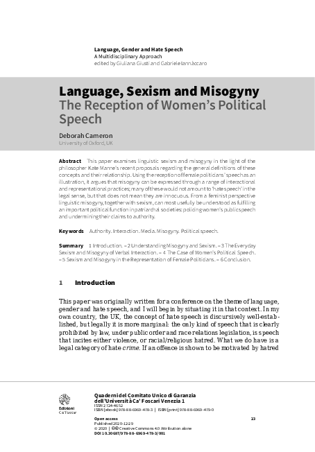 (PDF) Language, Sexism and Misogyny The Reception of Women’s Political Speech