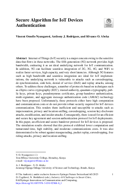 Pdf Secure Algorithm For Iot Devices Authentication