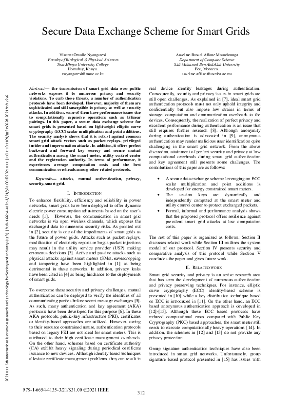 (PDF) Efficient ECC-Based Secure Data Exchange for Smart Grids