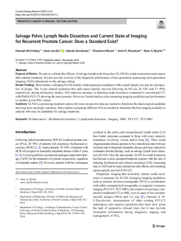 (PDF) Salvage Pelvic Lymph Node Dissection and Current State of Imaging for Recurrent Prostate ...