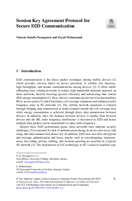 Pdf Session Key Agreement Protocol For Secure D2d Communication