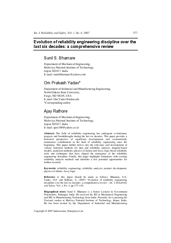 (PDF) Evolution of reliability engineering discipline over the last six ...