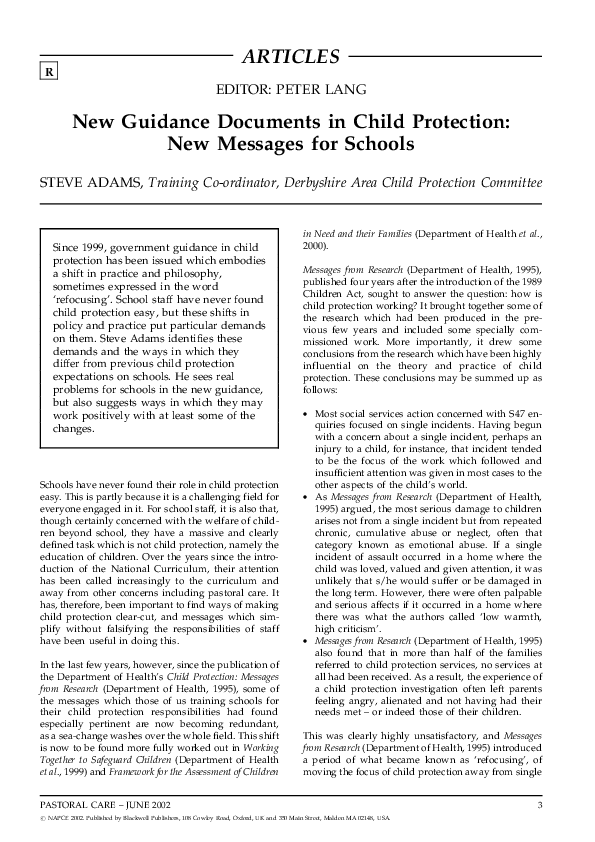 (PDF) New Guidance Documents in Child Protection:New Messages for Schools