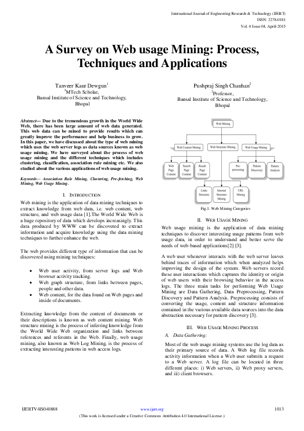 Pdf A Survey On Web Usage Mining Process Techniques And Applications 9183