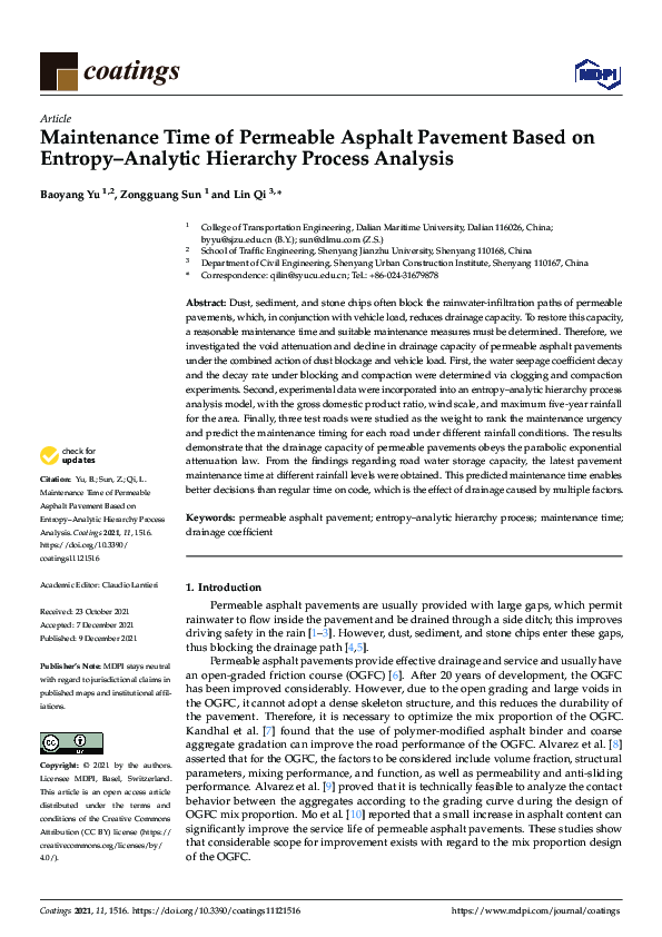 (PDF) Maintenance Time of Permeable Asphalt Pavement Based on Entropy–Analytic Hierarchy Process ...