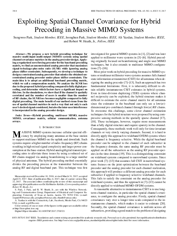 (PDF) Exploiting Spatial Channel Covariance for Hybrid Precoding in Massive MIMO Systems | ali ...