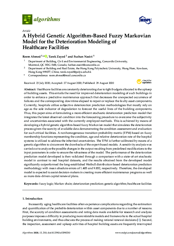 Pdf A Hybrid Genetic Algorithm Based Fuzzy Markovian Model For The Deterioration Modeling Of